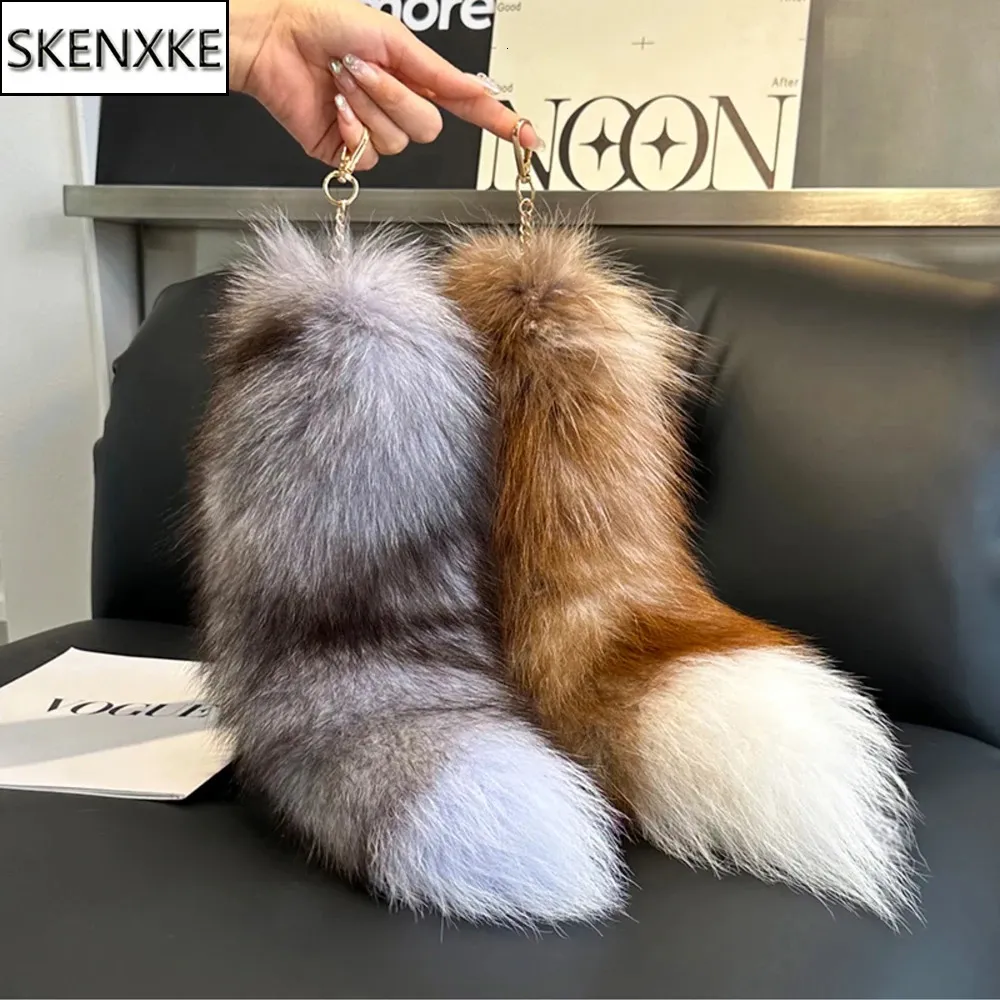 Real Fox Fur Tail Keychains Large Natural Long Fur Pendant For Women ...