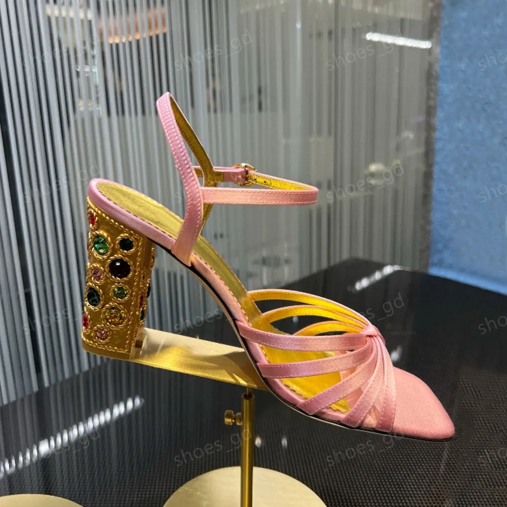 Bulk Crystal Inlay Heel Strappy Sandals Heels Trendy Metallic Feel ...