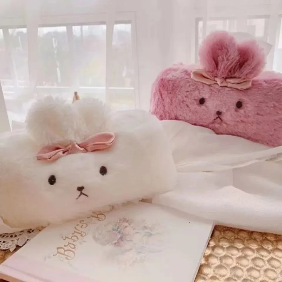 Cute Pink Rabbit Plastic Tissue Cover Soft Plush Tissue Storage Box for ...