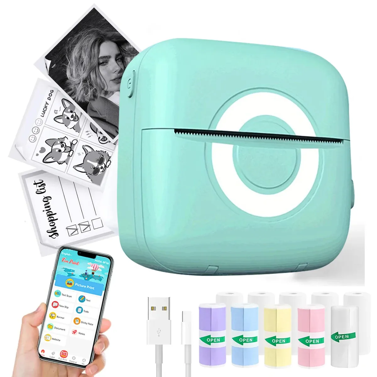 Portable Wireless Mini Thermal Instant Photo Printer With Bluetooth ...