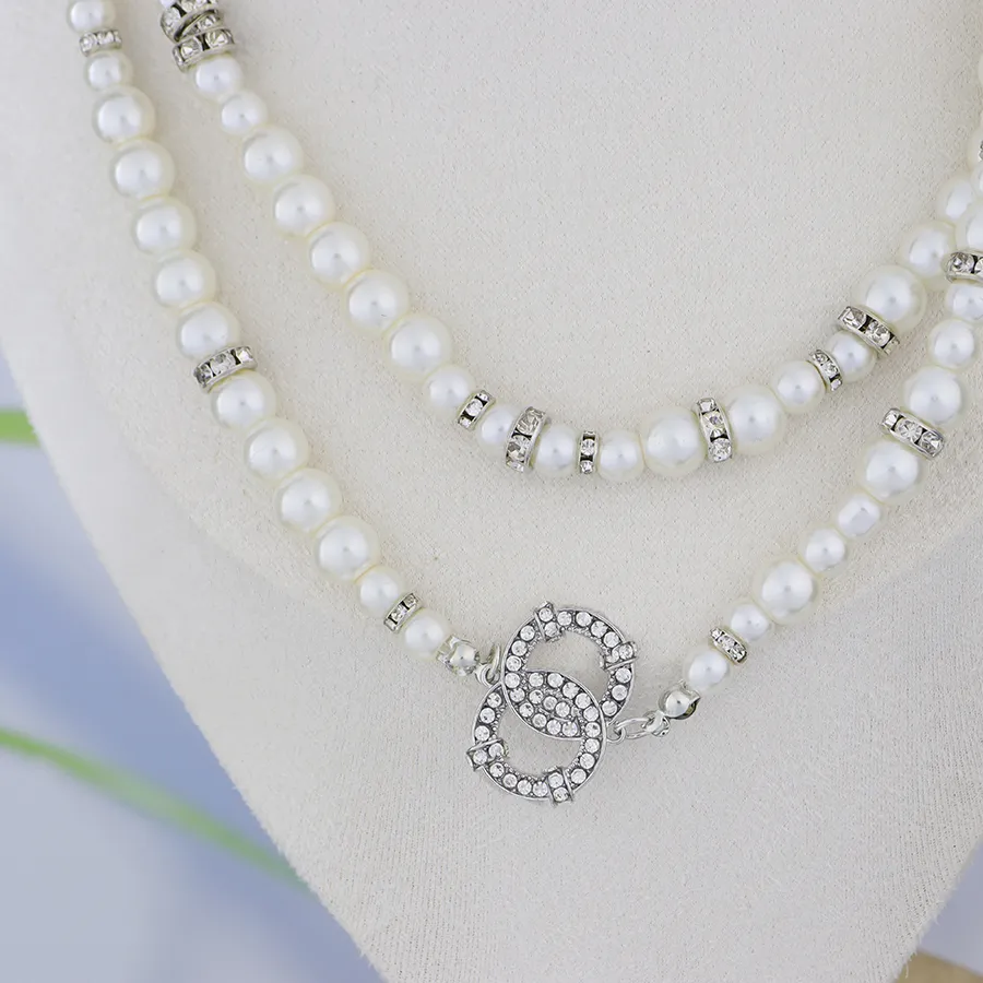 Glamorous Women's Double Strand Pearl Necklace with Sparkling ...