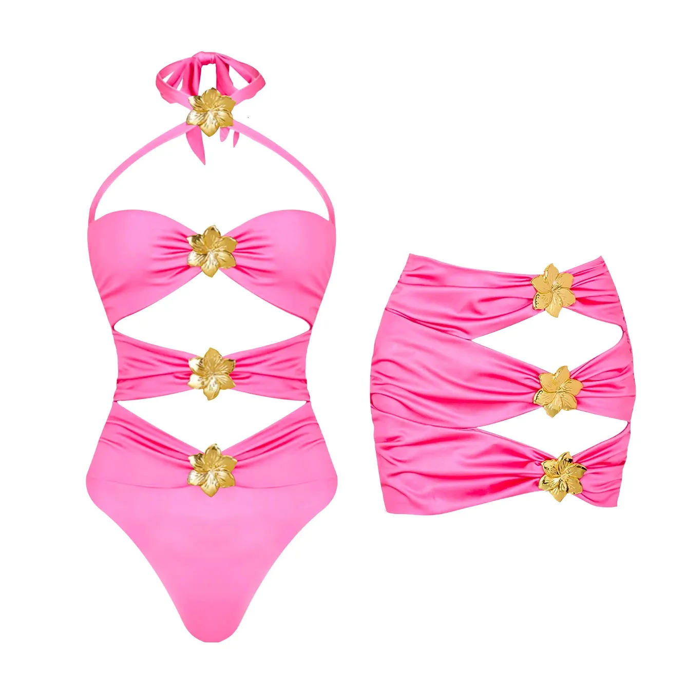 Cutout Swimsuits For Women High Leg Bodysuit Monokinis With Skirt ...