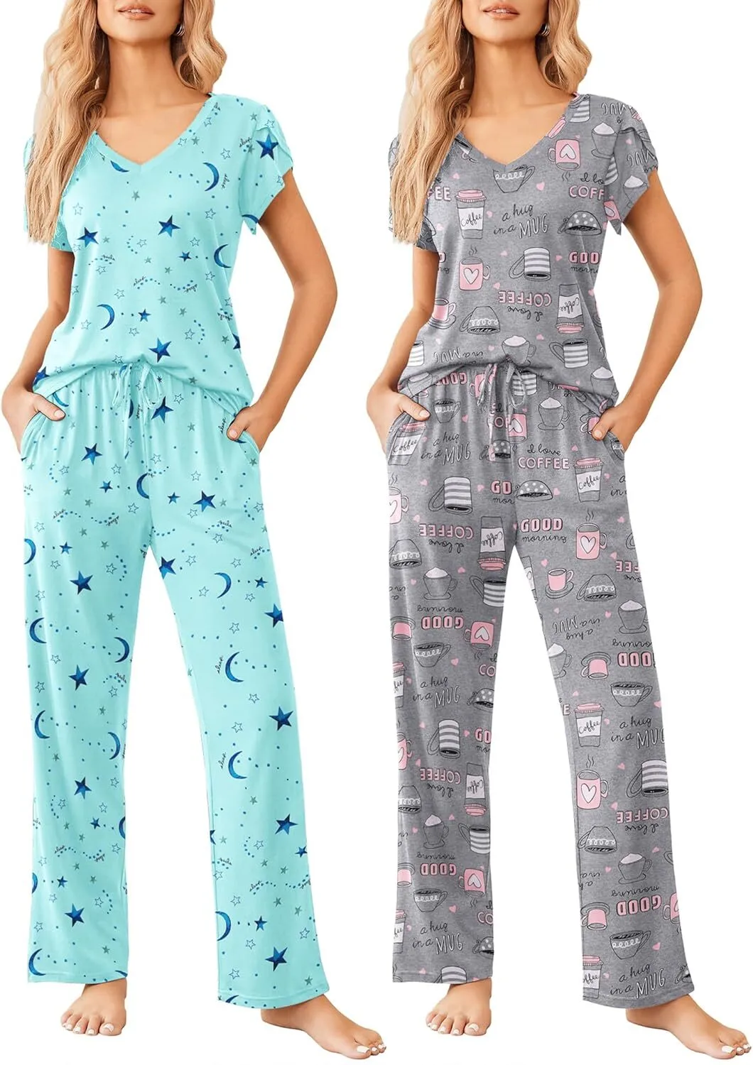 Women's Short Sleeve Pajama Set - Super Soft Printed Sleepwear, Shop ...