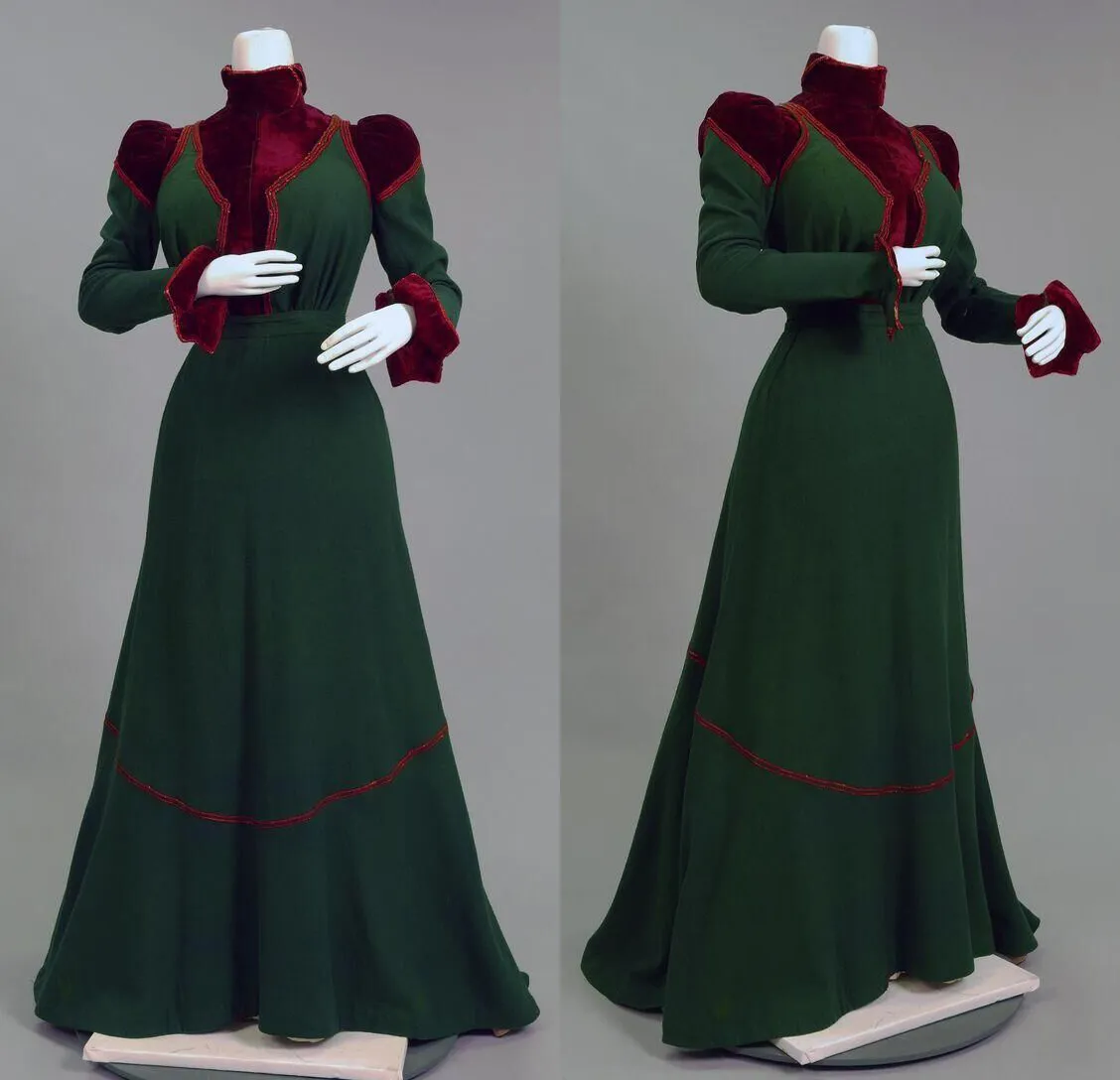 Victorian Christmas Caroler Costume Green Baroque Ball Gown Dress For ...