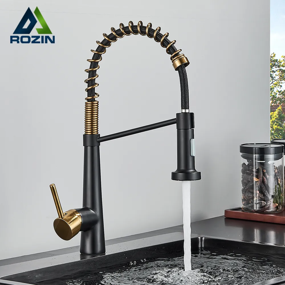 Black Gold Kitchen Faucet - Luxury Pull Down Sprayer, Extendable Hose, Deck Mounted Mixer Tap ...