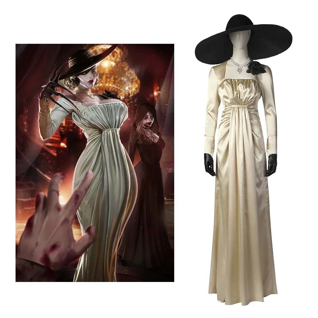 Alcina Dimitrescu Vampire Annabelle Cosplay Dress Set With Hat And