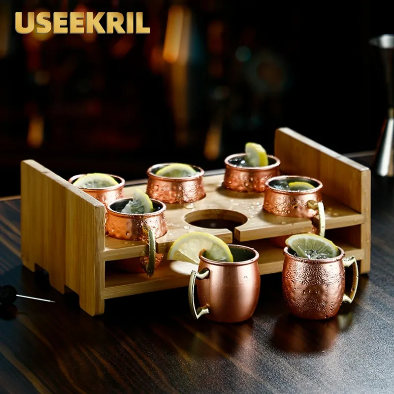Top Rated Moscow Mule Mugs Mini Mug Set With Wooden Holder, Stainless ...