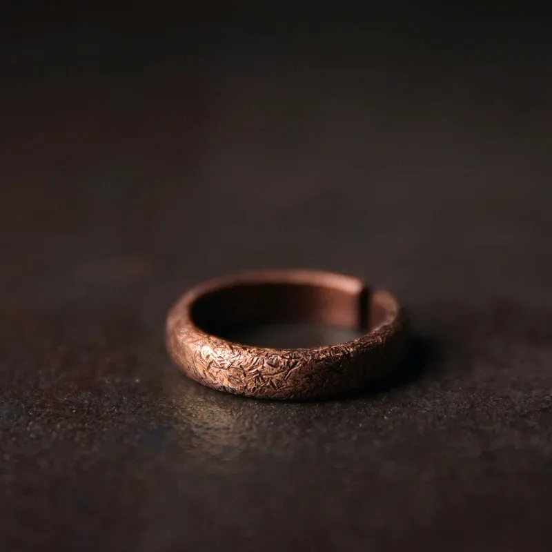 Solid Copper Ring Handcrafted Texture, Vintage Rustic Design ...