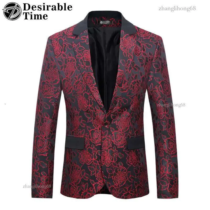 Mens Red Jacket Blazer Slim Fit Floral Blazer, Single Button Closure ...