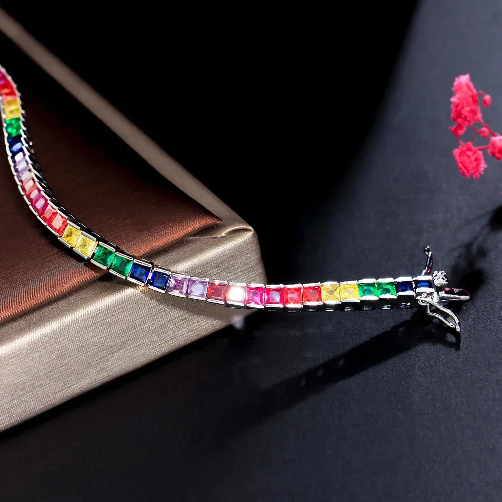 European and American simple hiphop color tennis bracelet necklace S925 ...