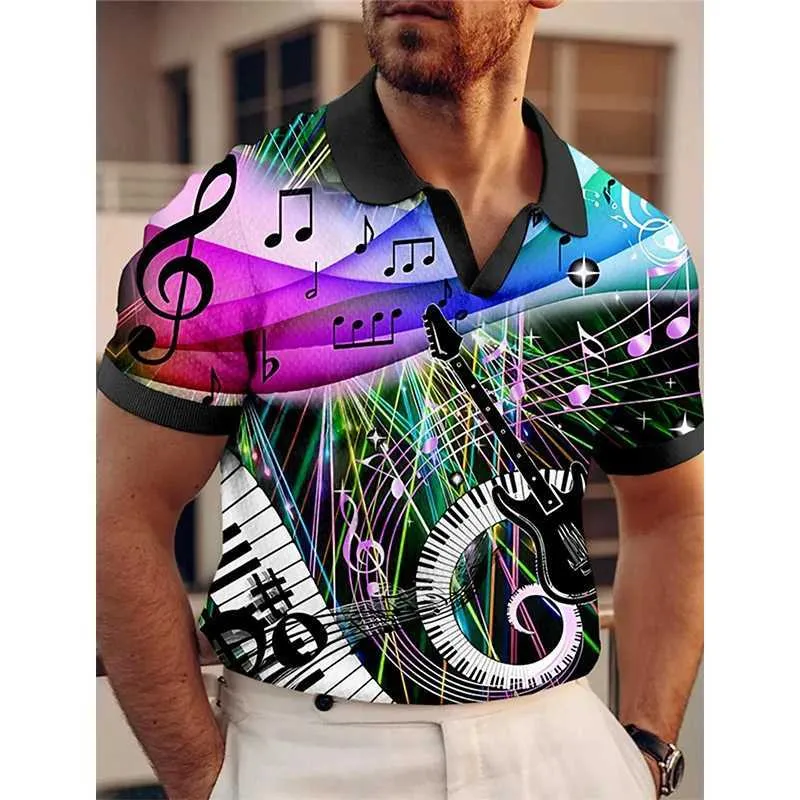 Designer Polo Shirts Men Musical Note Graphic Casual Polo Shirt ...