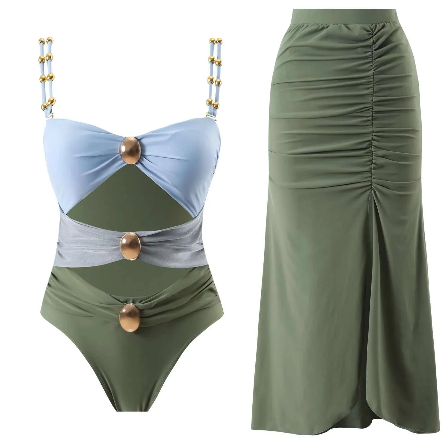 2025 Women's Maxi Dress One Piece Swimsuit With Skirt Beachwear ...