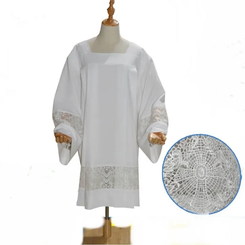 Linen Blend Square Neck Clergy Surplice White Christian Church Vestment ...