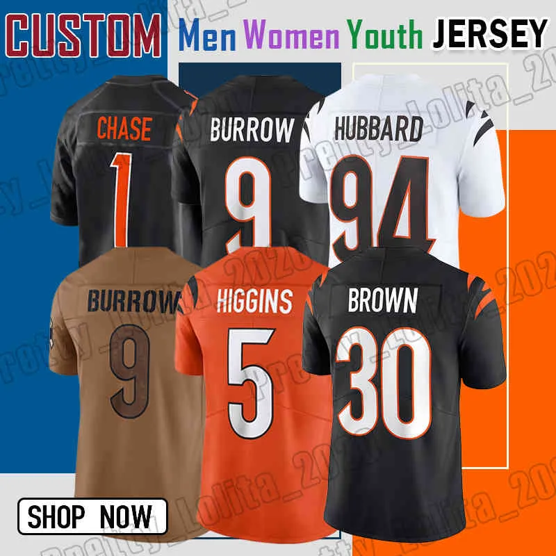 9 Joe Burrow Football Jersey 1 JaMarr Chase 5 Tee Higgins 30 Brown 91 ...