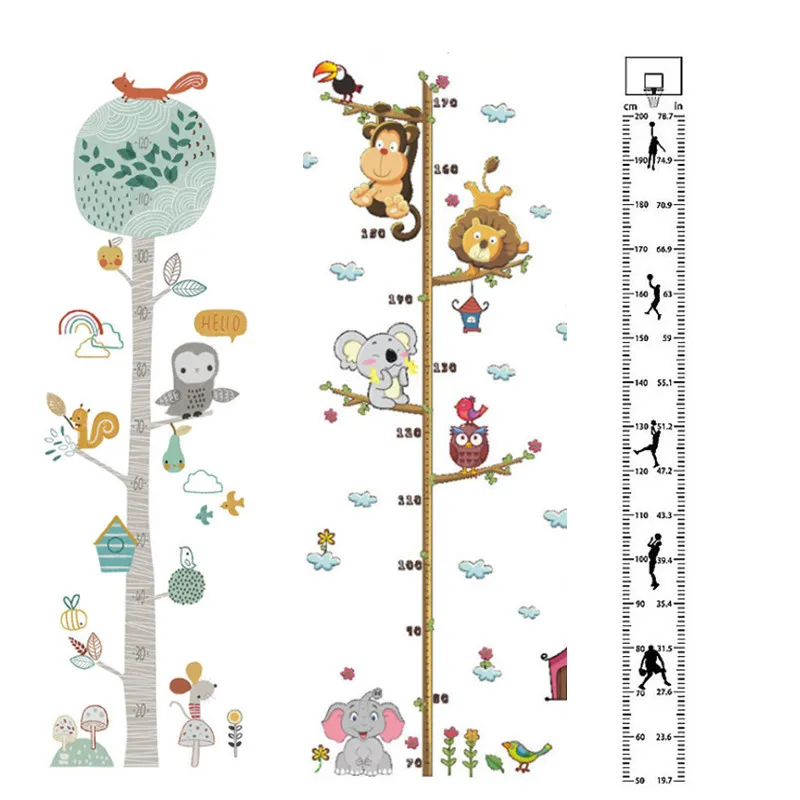 Self Adhesive Cartoon Animal Height Chart Removable Nursery Wall ...