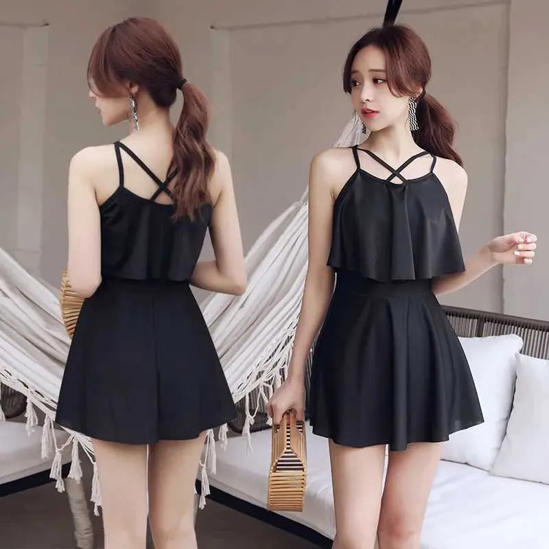 Up One Piece Swimsuit Korean Style Monokini Swimwear With Swimskirt ...