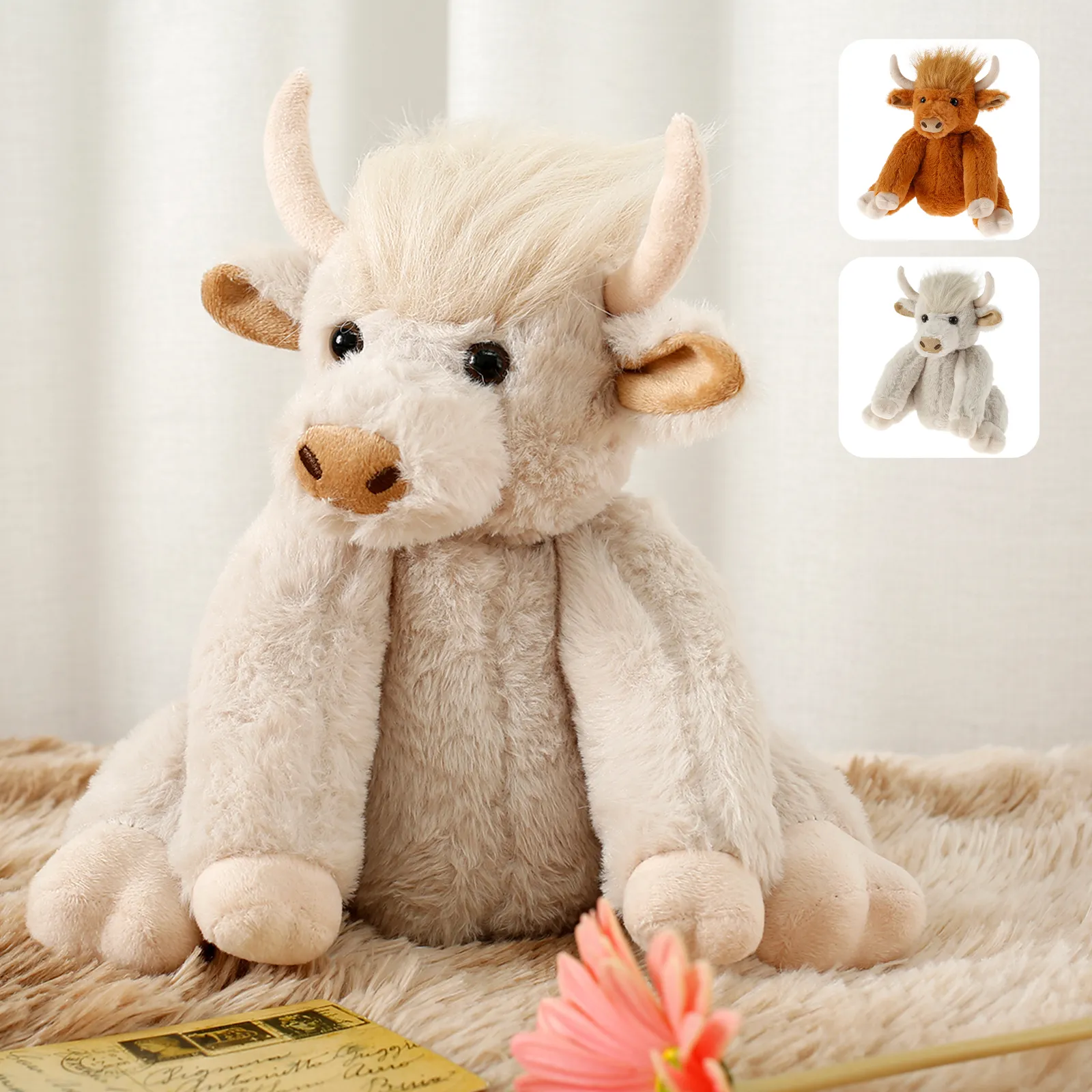 Highland Cow Toy Realistic Highland Cow Doll Soft Plush Highland Cattle ...