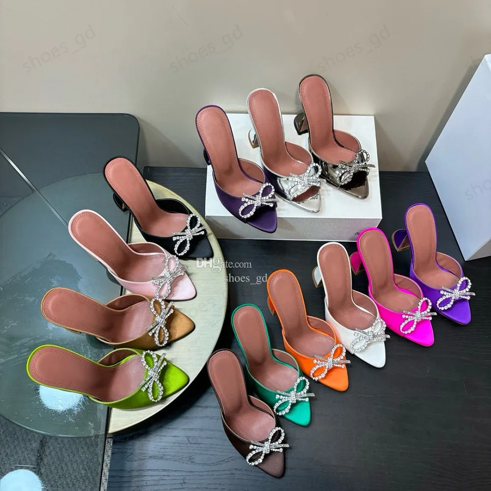 Crystal Bow Satin Heels Pointed Toe Evening Party Shoes | Designer ...