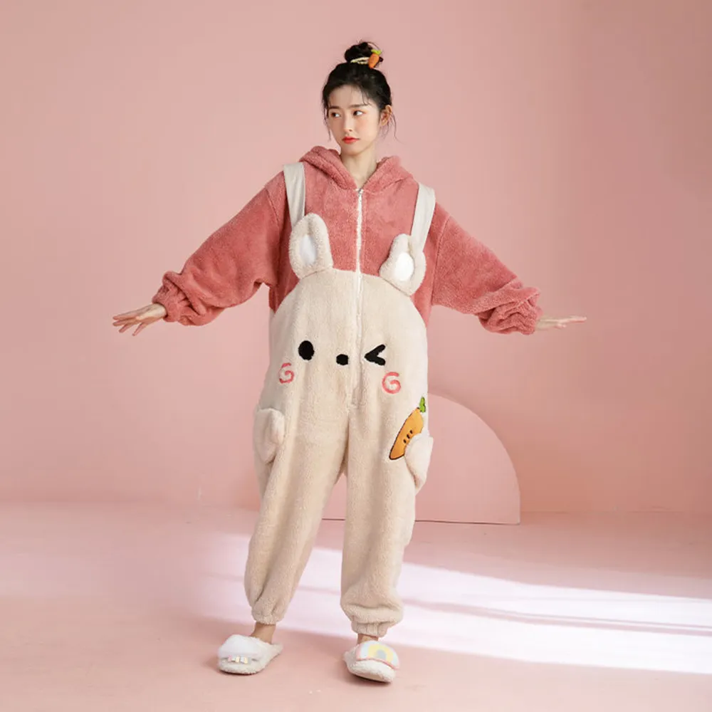 Carrot Rabbit Flannel Nightgown Pajamas Fluffy Kigurumi Onesie ...