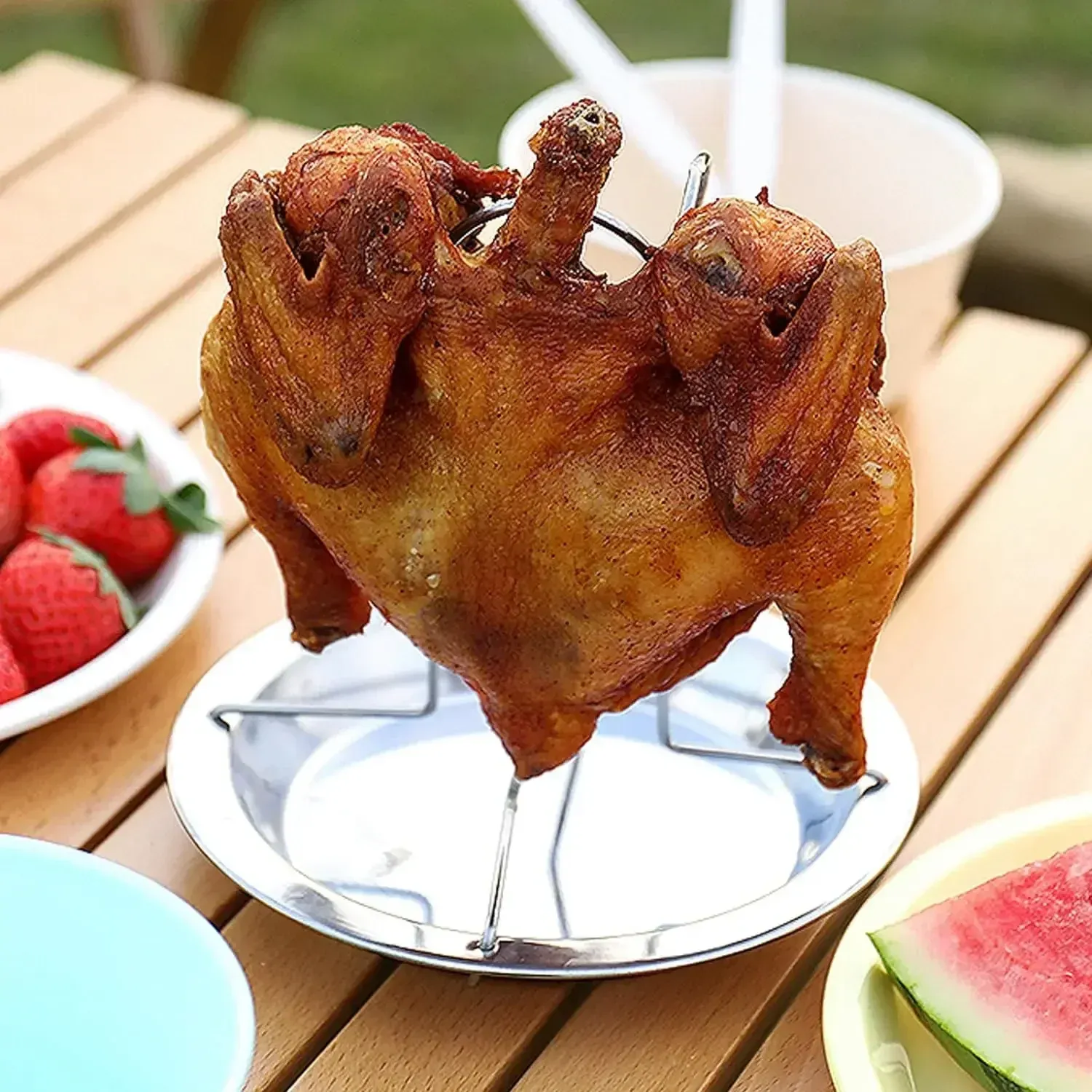 BBQ Grilling Racks Vertical Poultry Roaster With Pan Stainless Steel ...