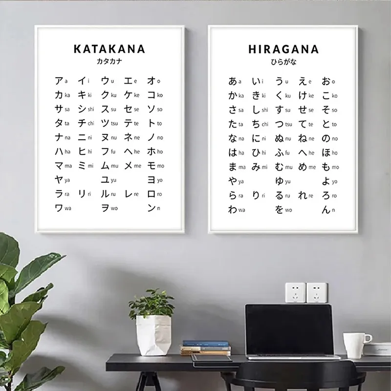 Japanese Hiragana and Katakana Chart prints shop - Black and White ...