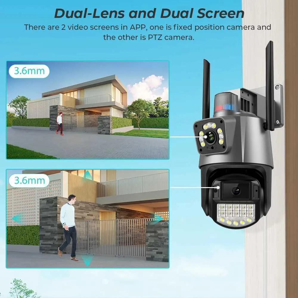 8MP 4K Outdoor WiFi IP PTZ Dual-Lens Security Camera with Smart ...
