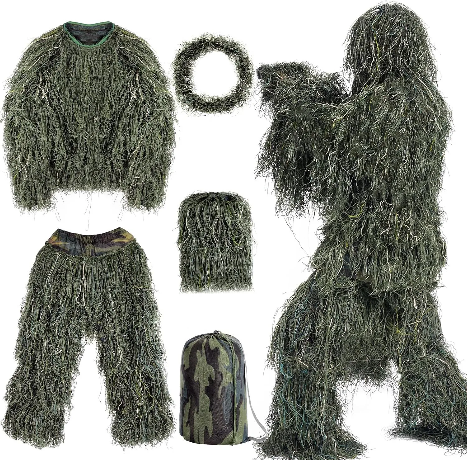 3D Camouflage Ghillie Moss Bros Suits With Jacket, Pants, Hood, And Carry Bag Perfect For ...
