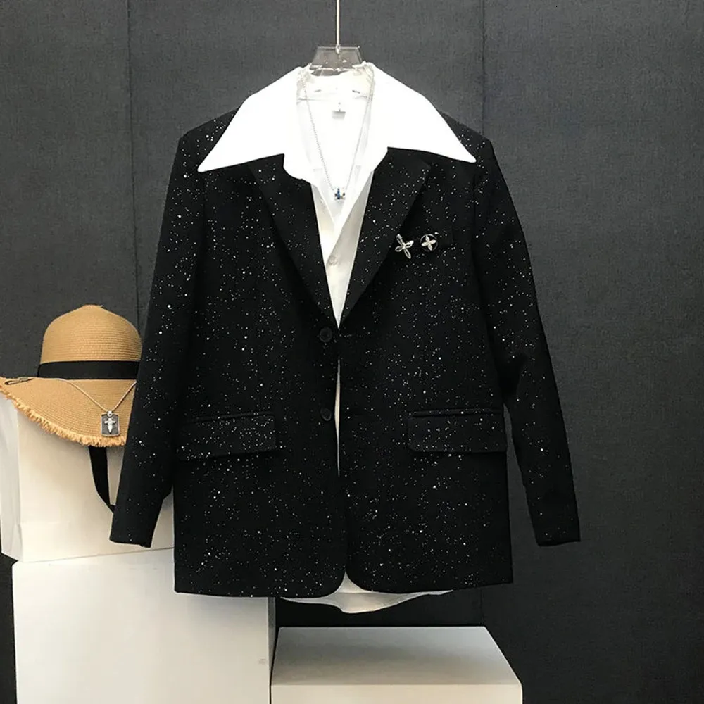 Mens Y2k Jacket Starry Sky Shiny Suit Collar Jacket Streetwear Fashion ...