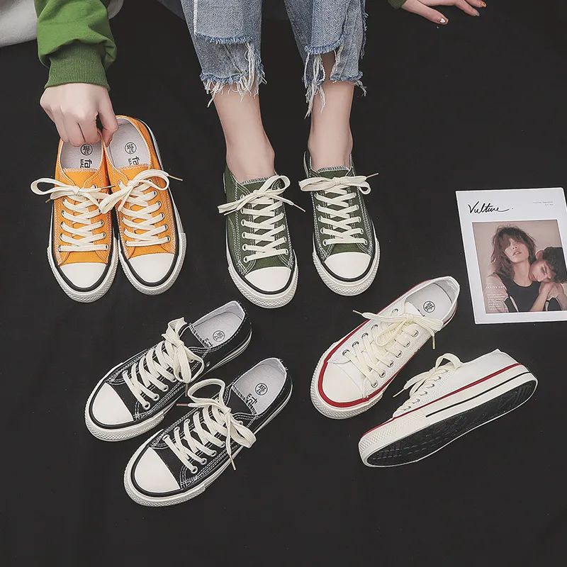 Douchuan Autumn Canvas Shoes Women Lace-Up Casual Wide Fit Rubber ...