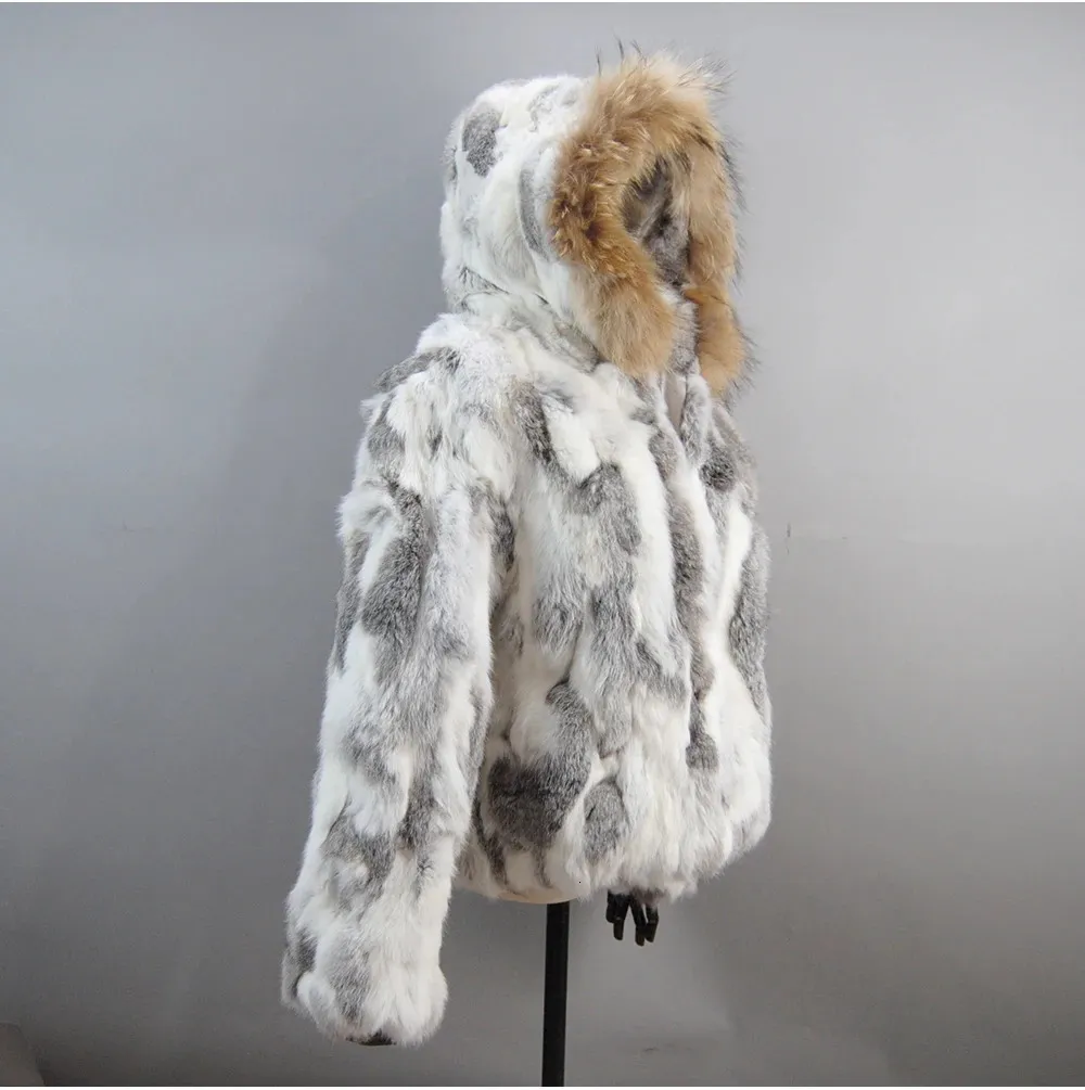 Rabbit Fur Hooded Coat with Raccoon Collar - Premium Women's Winter ...