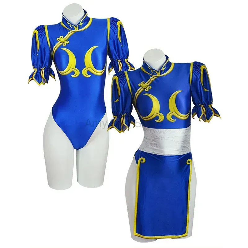 Chun Li Cosplay Women's Game Fighter Cosplay Costume Blue Qipao ...