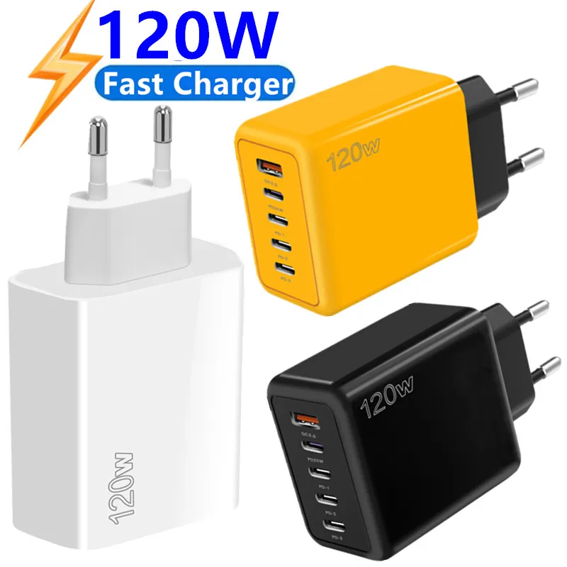 USB C Charger, 120W PD Power Adapter, Quick Charger 3.0, 5 Ports Type C ...