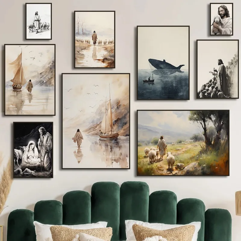 Christian Wall Art Decals: Religious Figure Watercolor Canvas Painting ...