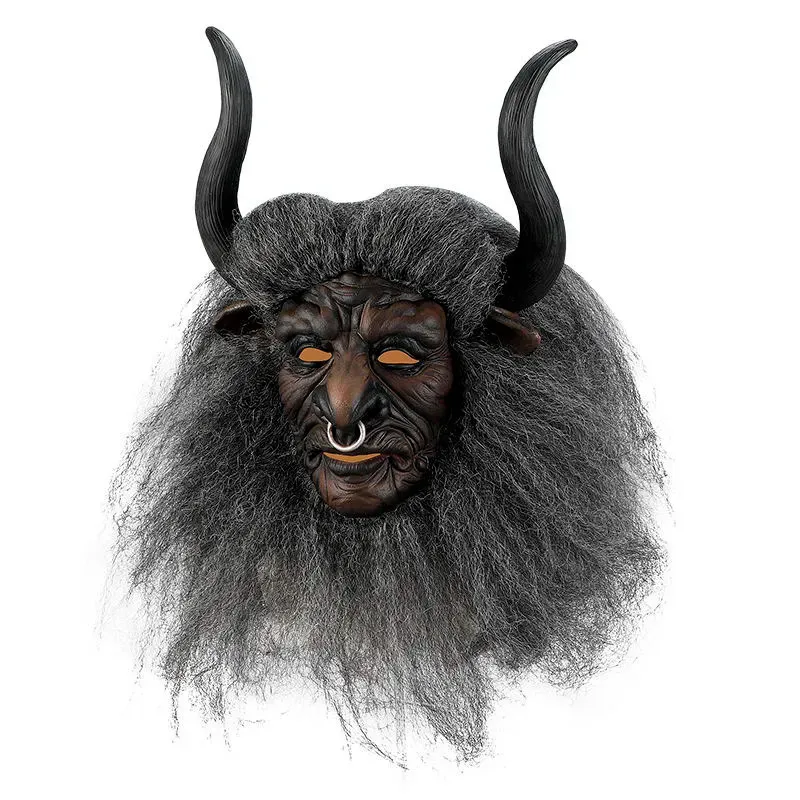 Black Latex Bull Minotaur Full Head Monkey Face Mask Wild Bison Devil ...