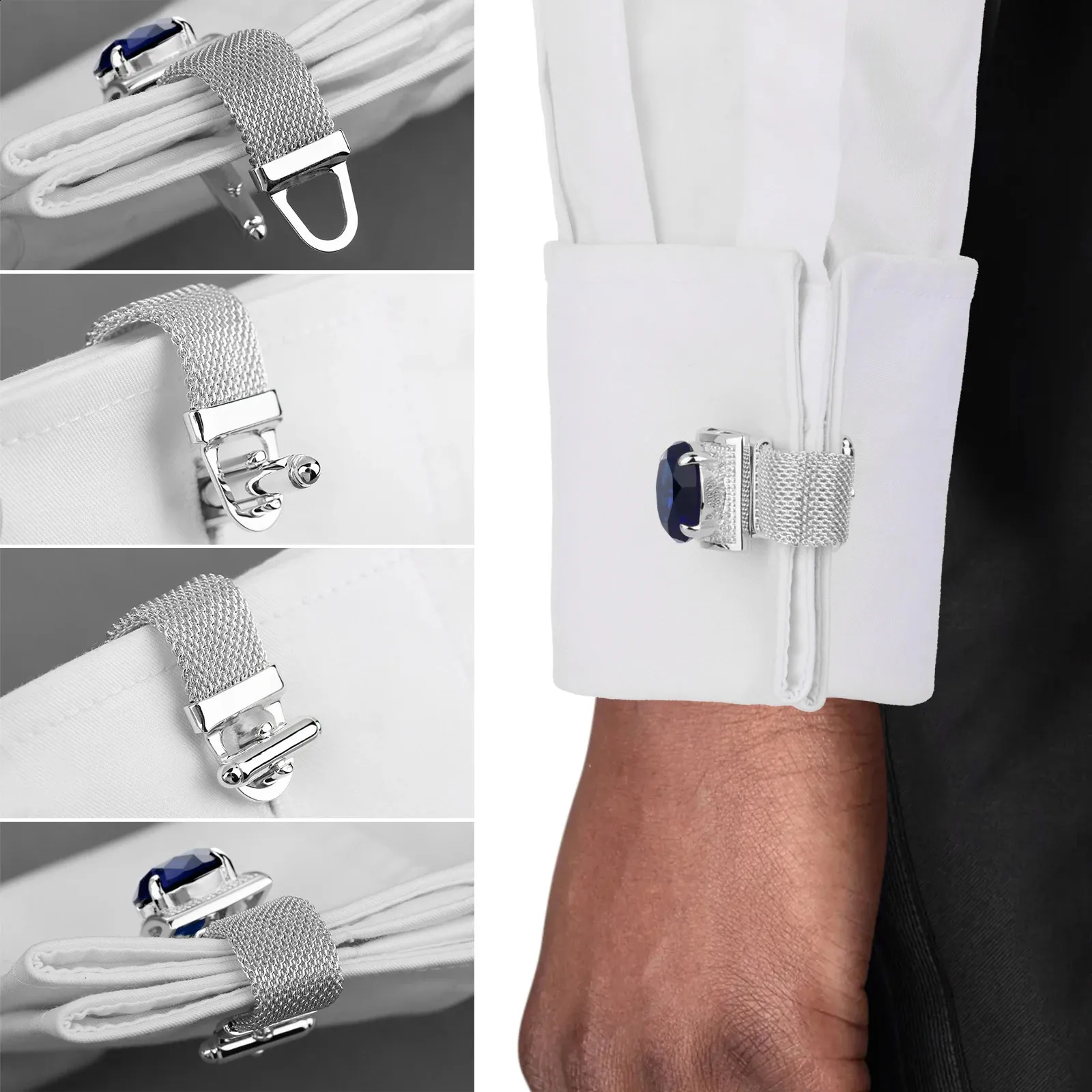 Hawson Crystal Cufflinks for Men - Silver French Shirt Cuff Links ...