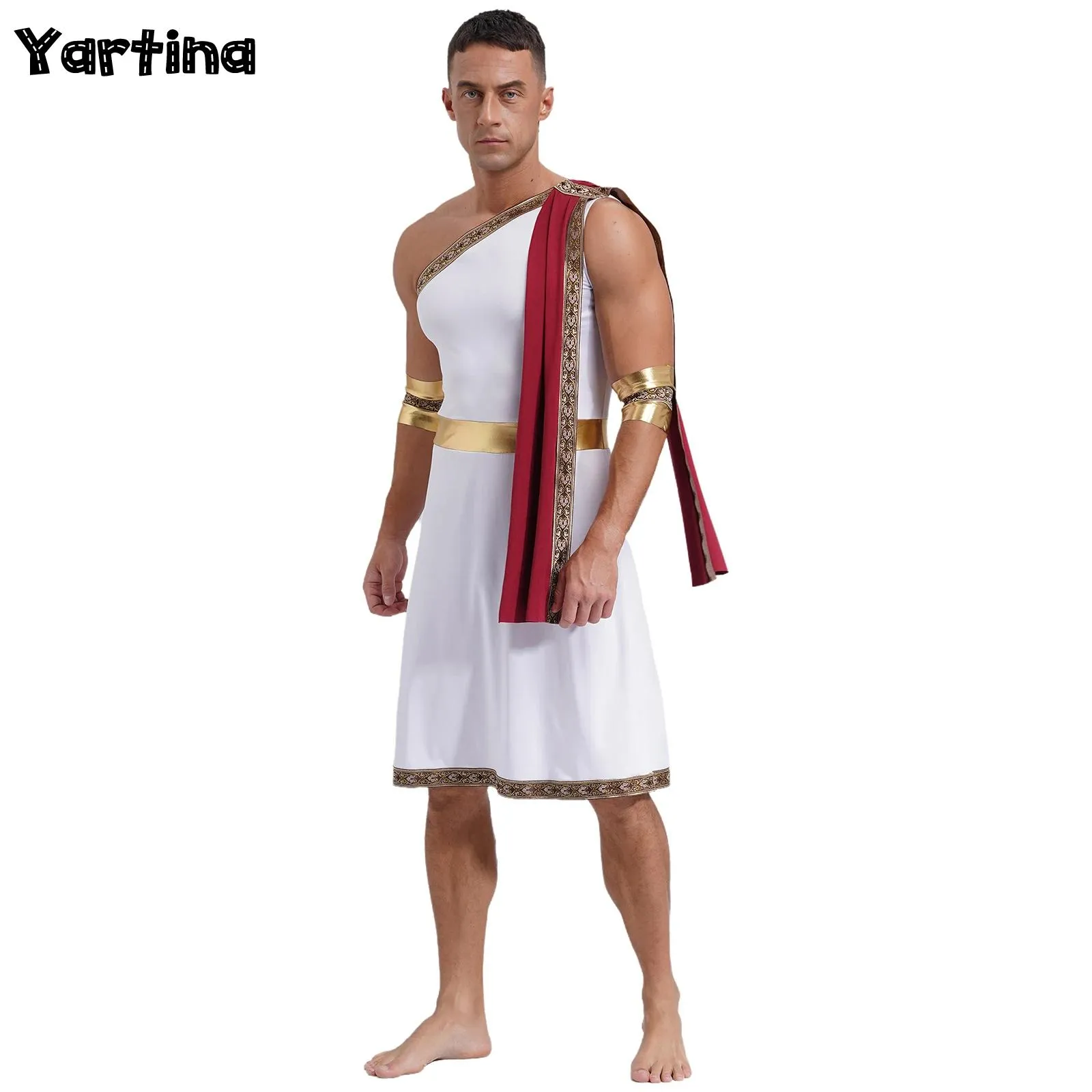 Gladiator Cosplay Costume Men's Roman Toga With Sleeves, One Shoulder ...