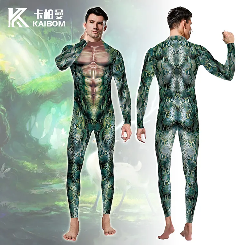 Masquerade Party Outfit Male Snake Skin Bodysuit Unisex 3D Printed Zentai Suit, Halloween Snake ...