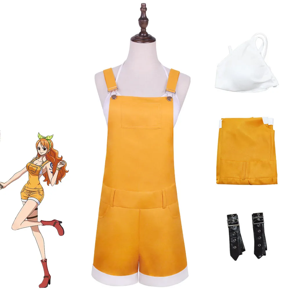 Anime One Piece Nami Cosplay Costume Yellow Overalls Jumpsuit Woman ...