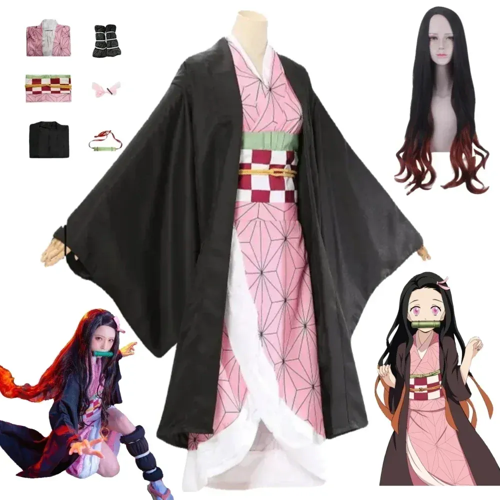 Kamado Nezuko Cosplay Kostuum Anime Kimono Kamado Nezuko Pruik Uniforme ...