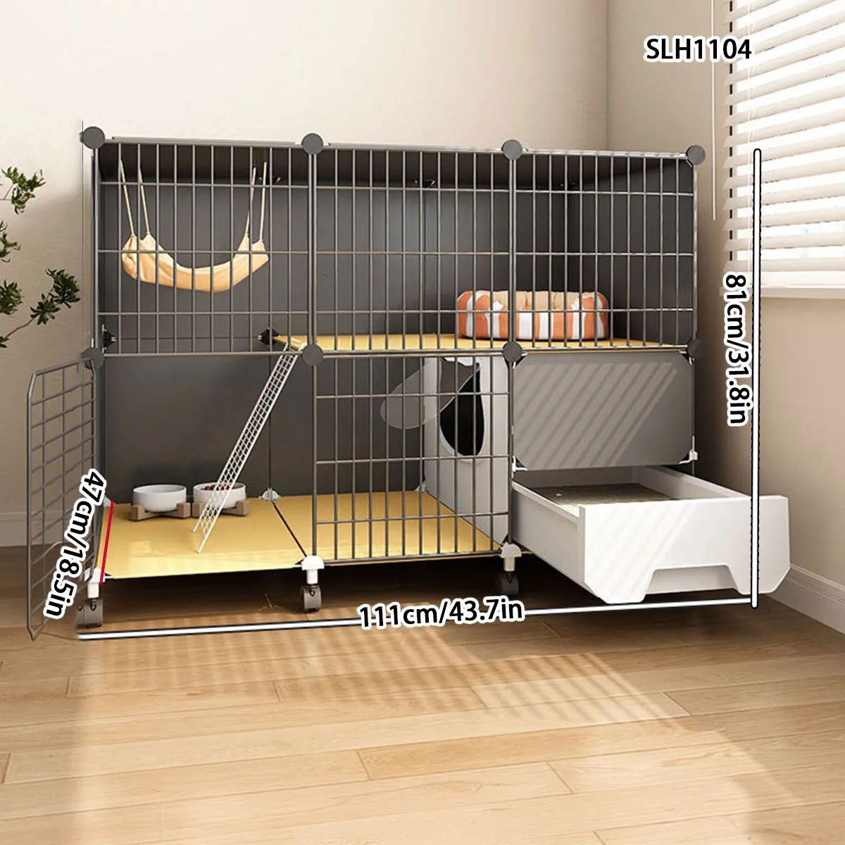 Large Indoor Cat Crate With Integrated Litter Pan Comfortable Kitty ...