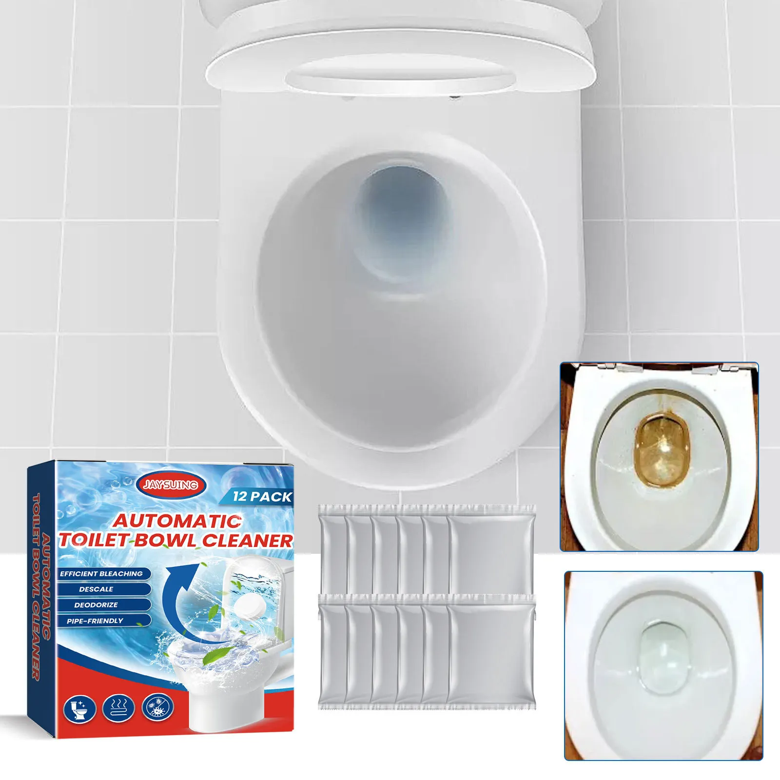 Effervescent Toilet Cleaning Motion Tablet And Bowls With Stain Remover ...