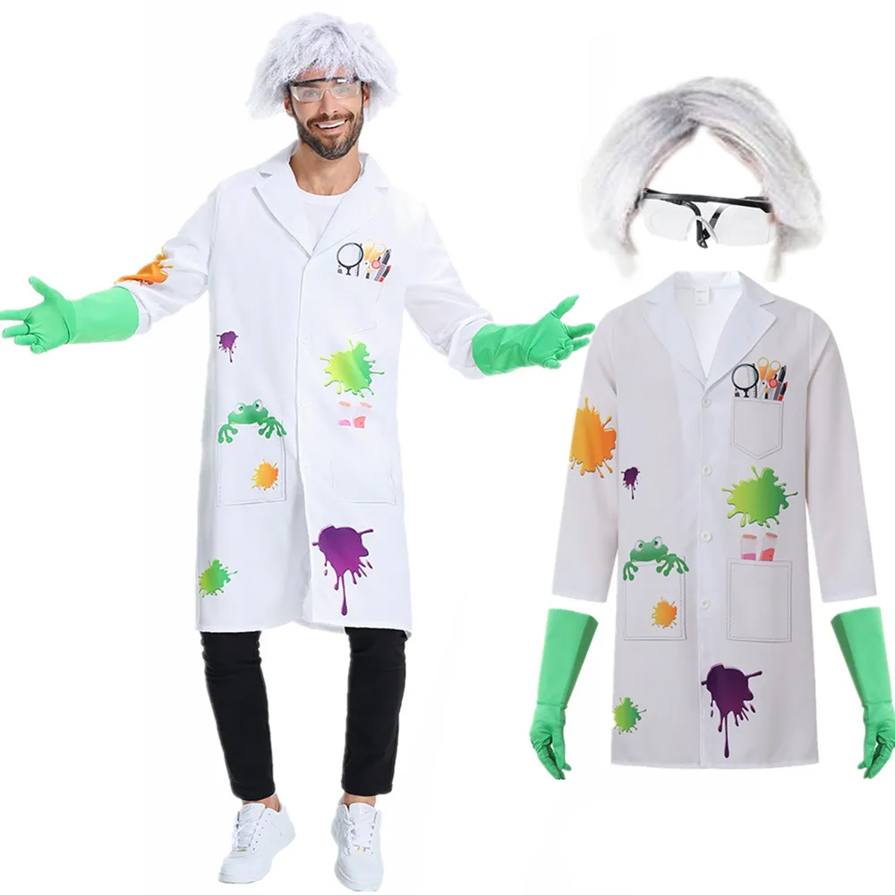 Mad Scientist Costume Unisex Evil Doctor Lab Coat Outfit For Halloween ...