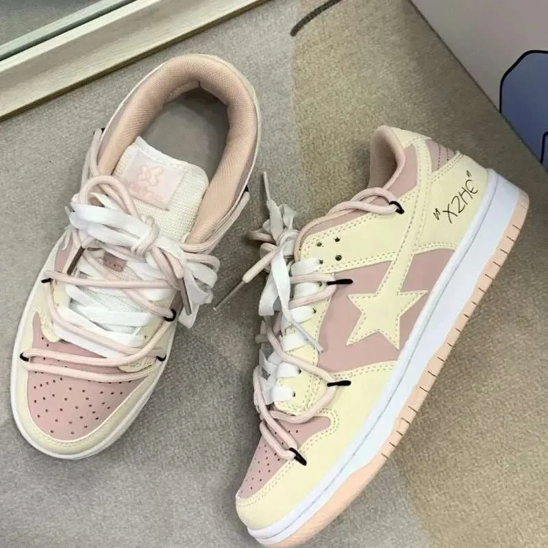 2024 Snea Kers Vulcanized Pink Lace Up Star Skate Shoes For Women Cute ...