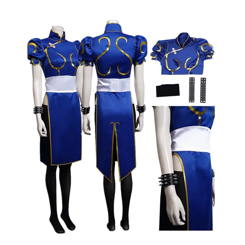 Adult Fantasy Chun Li Cosplay Cheongsam Costume Women Dress Belt ...