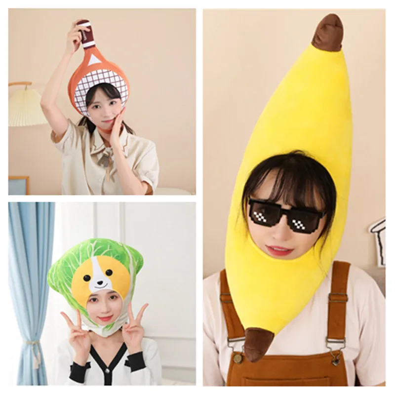 Banana Hat Novelty Plush Headwear, Funny Baseball Cap Style, Cartoon ...