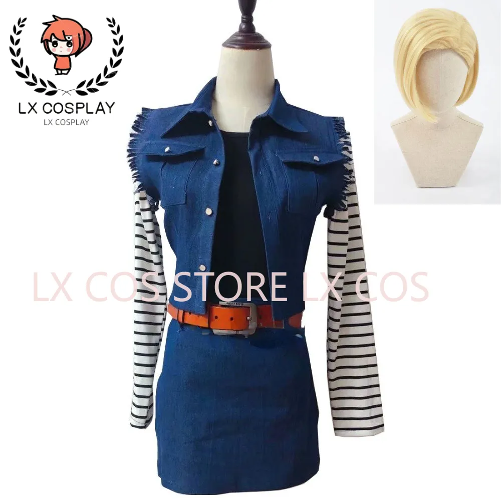 Anime Android 18 Cosplay Kostümü Kadınlar Kırmızı Mavi Kıyafet, Cadılar ...