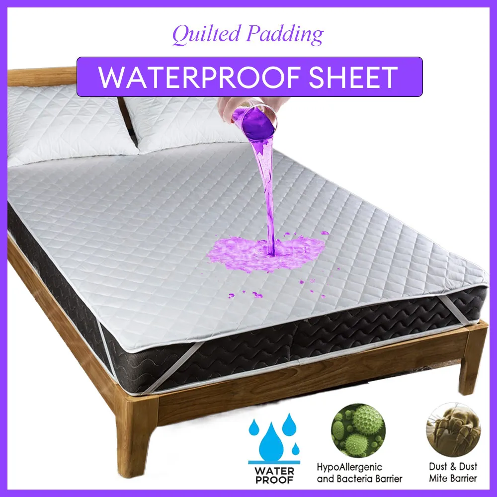 Quilted Waterproof Mattress Pad Cover With Straps Soft, Washable Bed ...