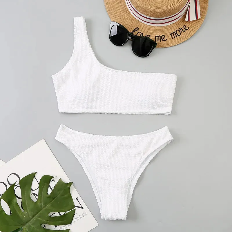 High Cut One Shoulder Micro micro bikini - White Brazilian Biquini ...