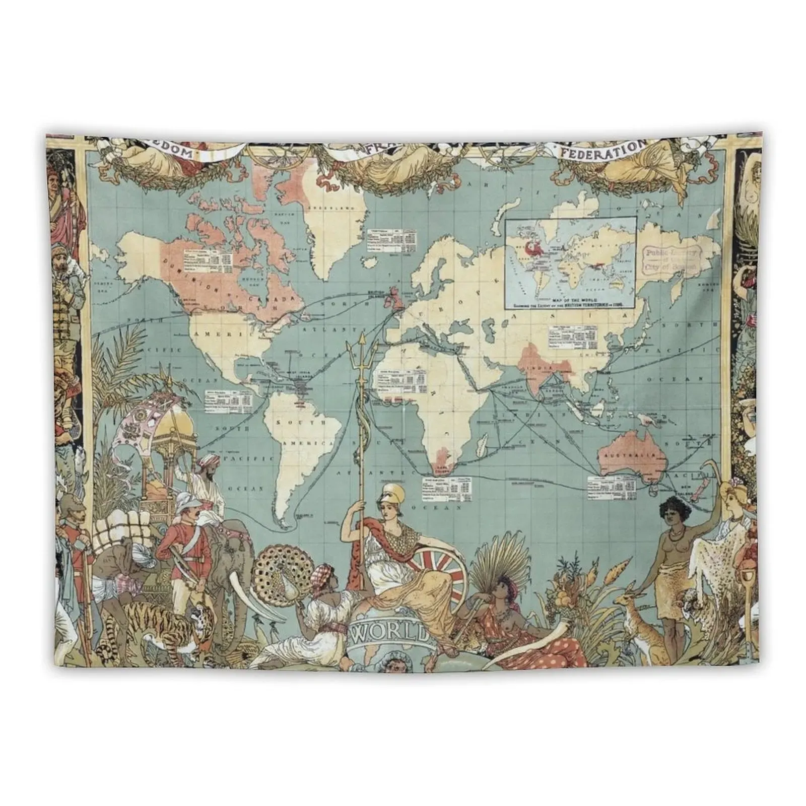British Empire Antique World Map Tapestry Traditional World Wallpaper ...