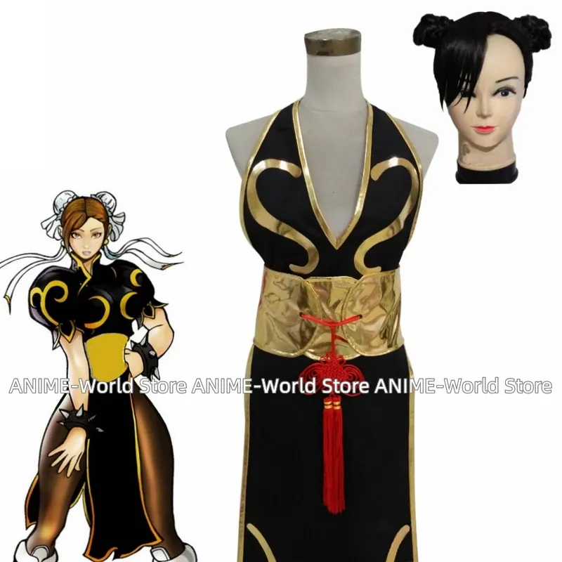 2023 Chun Li Robin One Piece Cosplay Set Black Cheongsam Battle ...